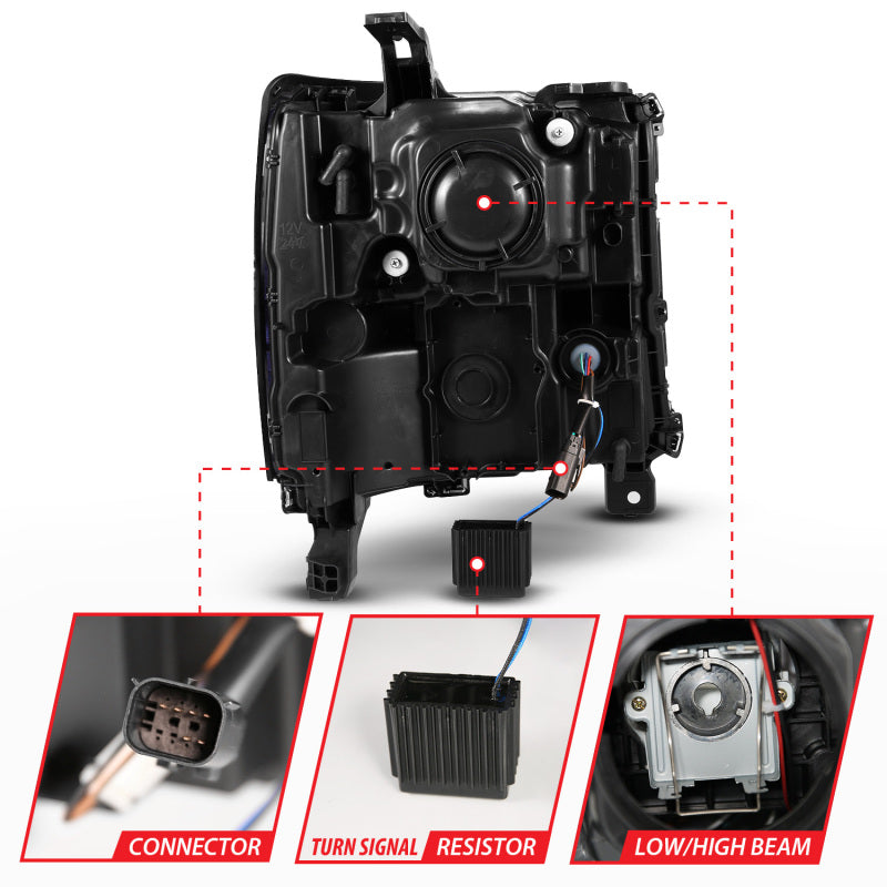 ANZO 16-18 Chevy Silverado1500 (Factory HID Models) LED Prj Light Bar Style Headlights Chrome ...