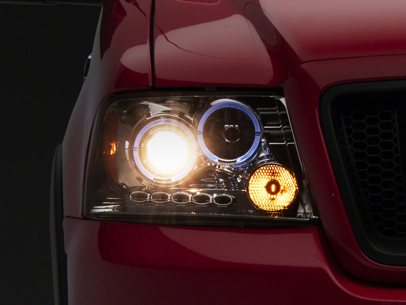 Raxiom 04-08 Ford F-150 Dual LED Halo Projector Headlights- Chrome Housing (Clear Lens ...