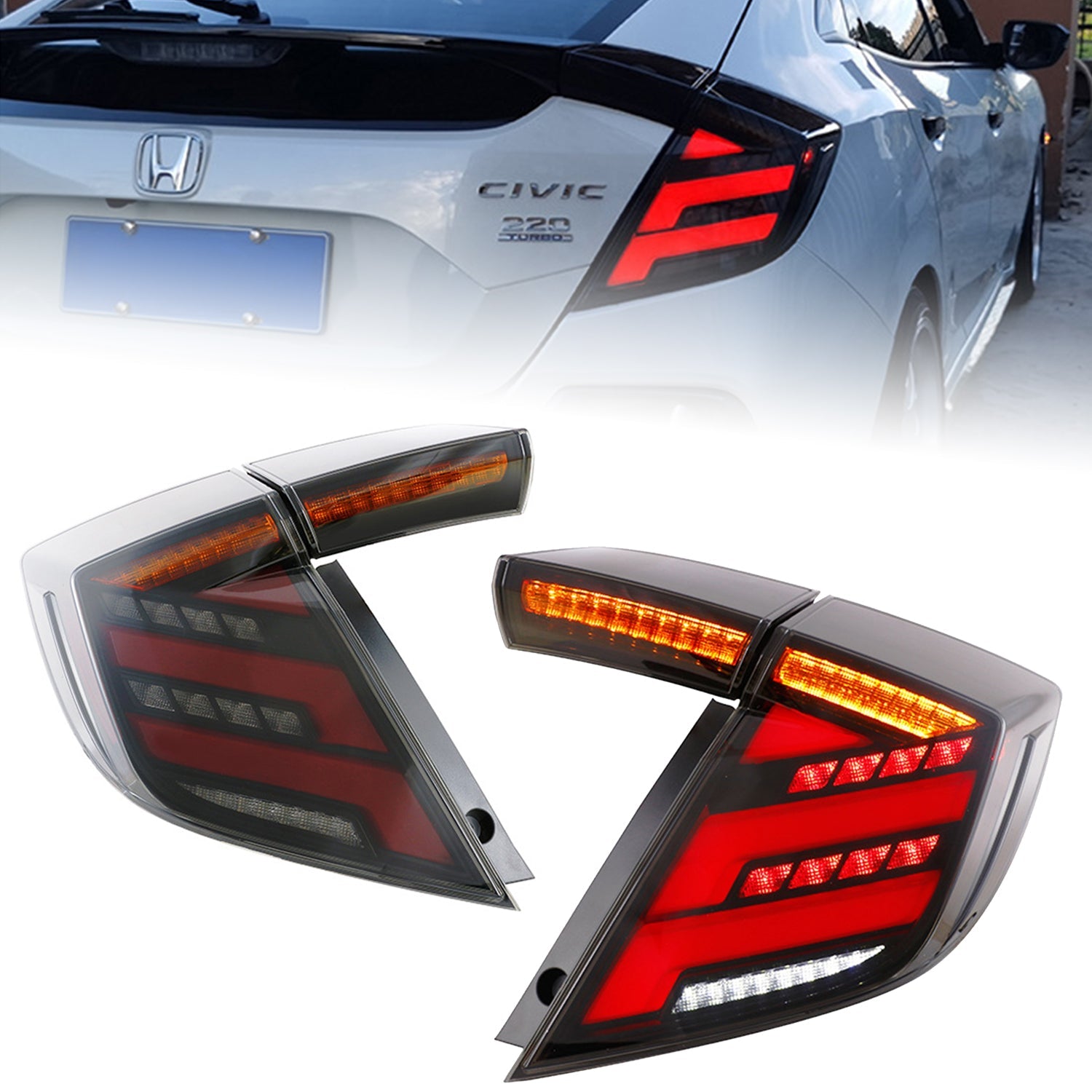 Full LED Tail Lights Assembly For 10th Gen Honda Civic Type R Hatchback ...